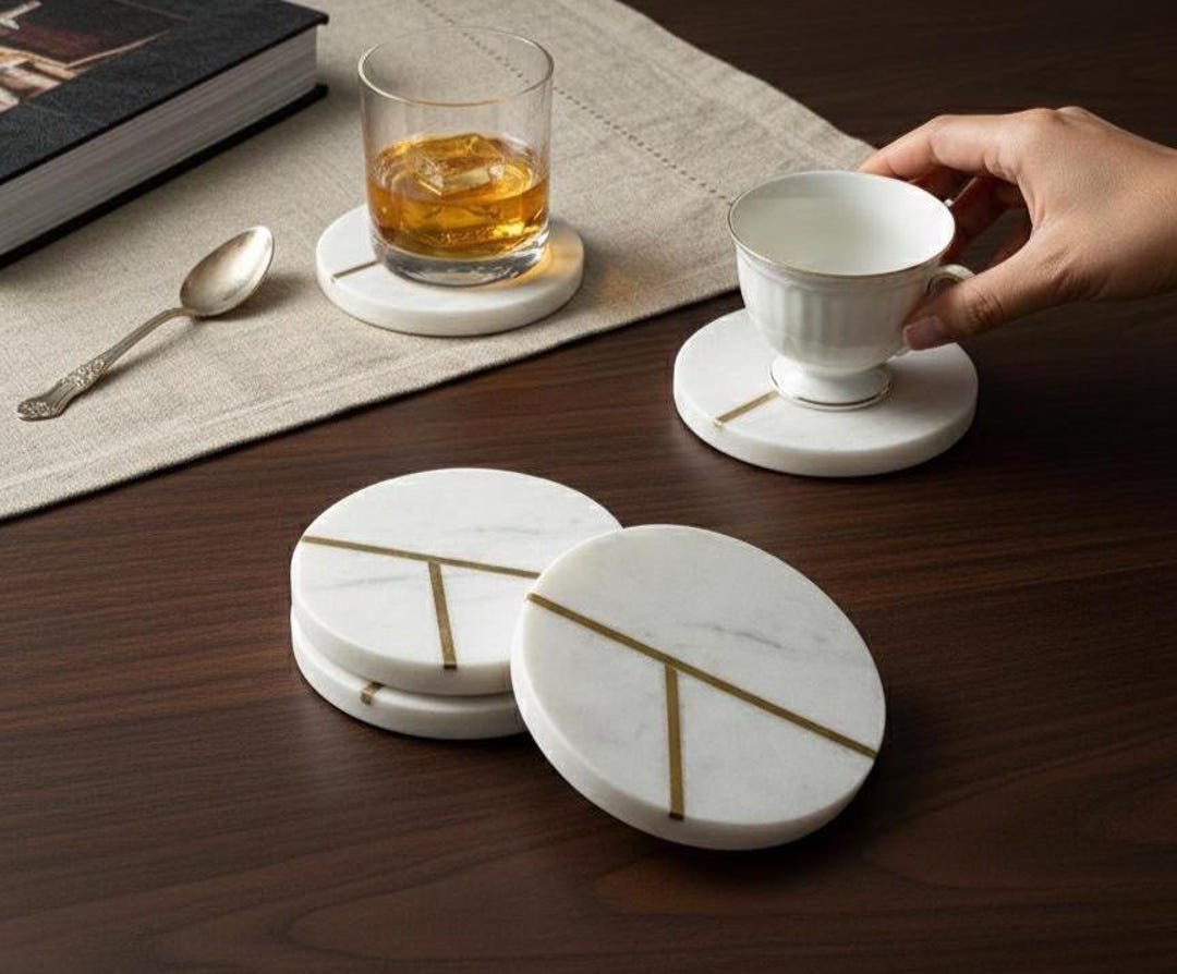 White Marble Brass Inlay Coasters (set of 4) - Etsy