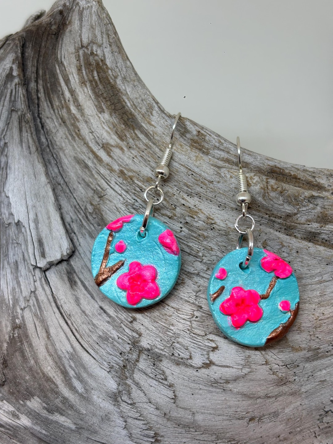 Pia Earrings: Hand-crafted Ceramic Flower Earrings, Acrylic Paint ...