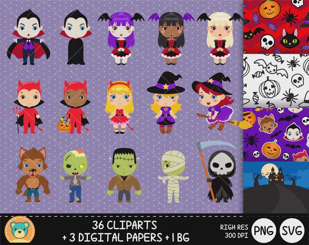 Cute Halloween Clipart Set, Digital Clip Art for Decoration ...