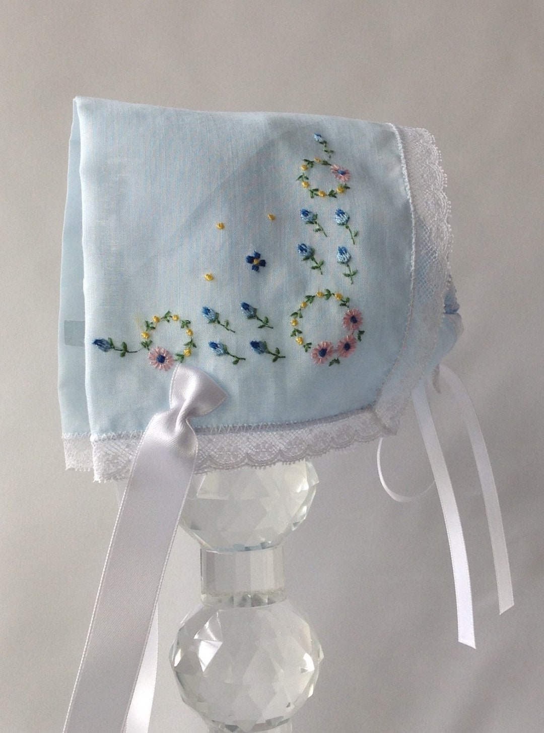 Handkerchief Baby Bonnet,hand Embroidered,swiss Cotton, French Lace ...