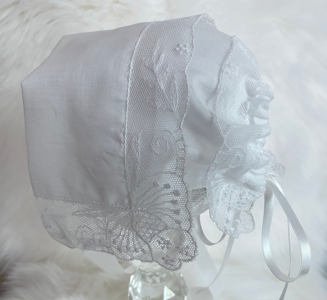 Handkerchief Baby Bonnet, Hanky Bonnet, Butterfly Embroidered Tambour ...