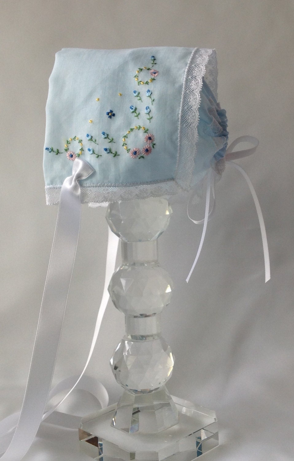 Handkerchief Baby Bonnet,hand Embroidered,swiss Cotton, French Lace ...