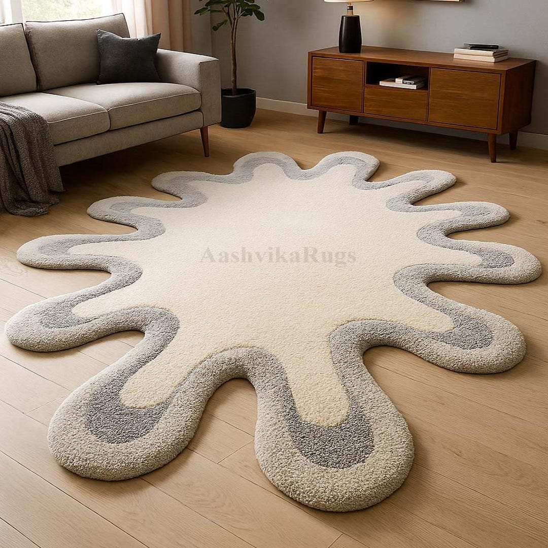 Modern Cream Wool Blob Rug | Hand-tufted Abstract Rug - Etsy