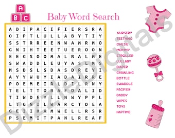 Baby Shower Word Search Game, Baby Girl Word Search, Baby Shower Game ...