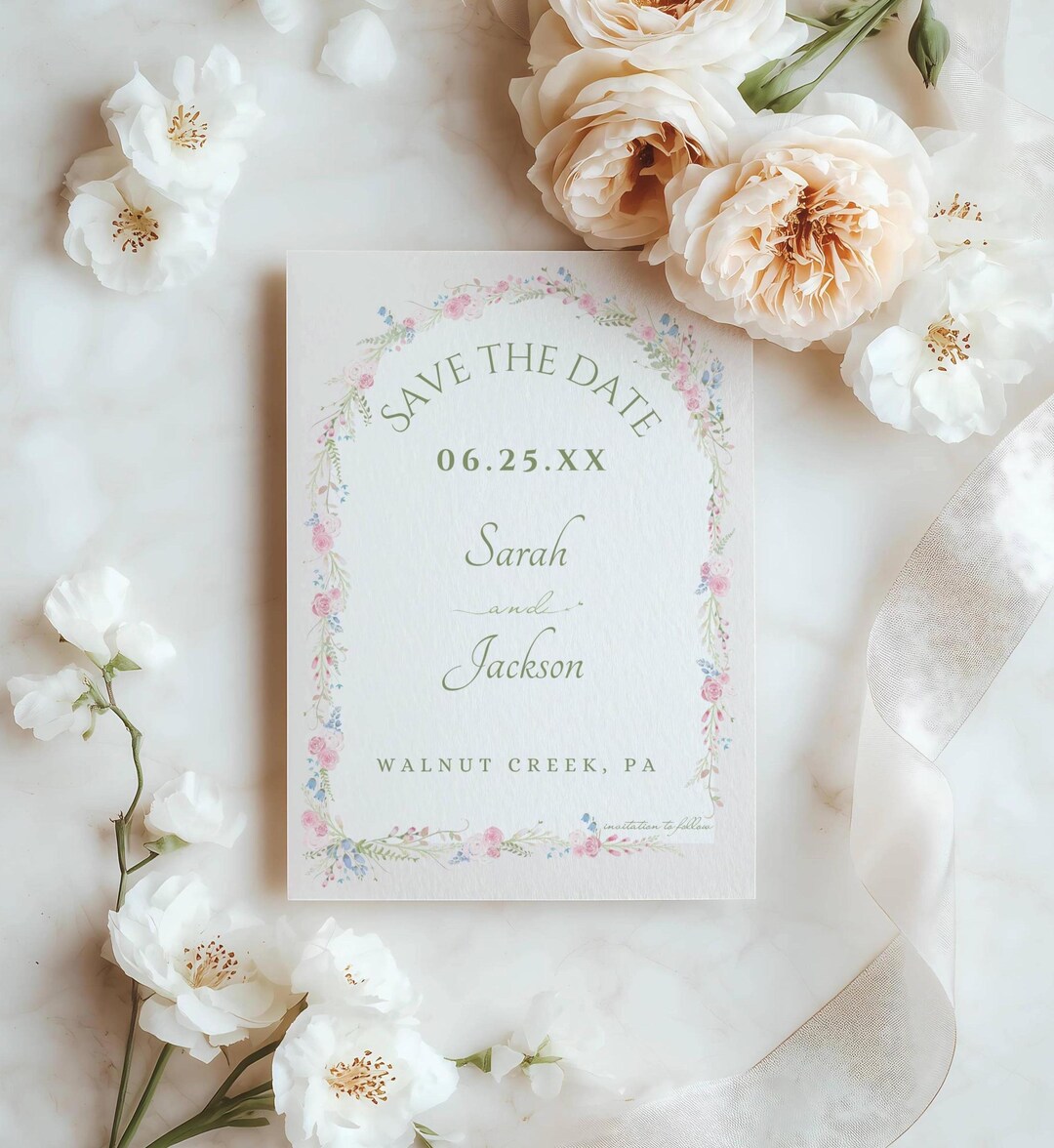 Floral Spring Save the Date Template for Your Romantic, Elegant ...