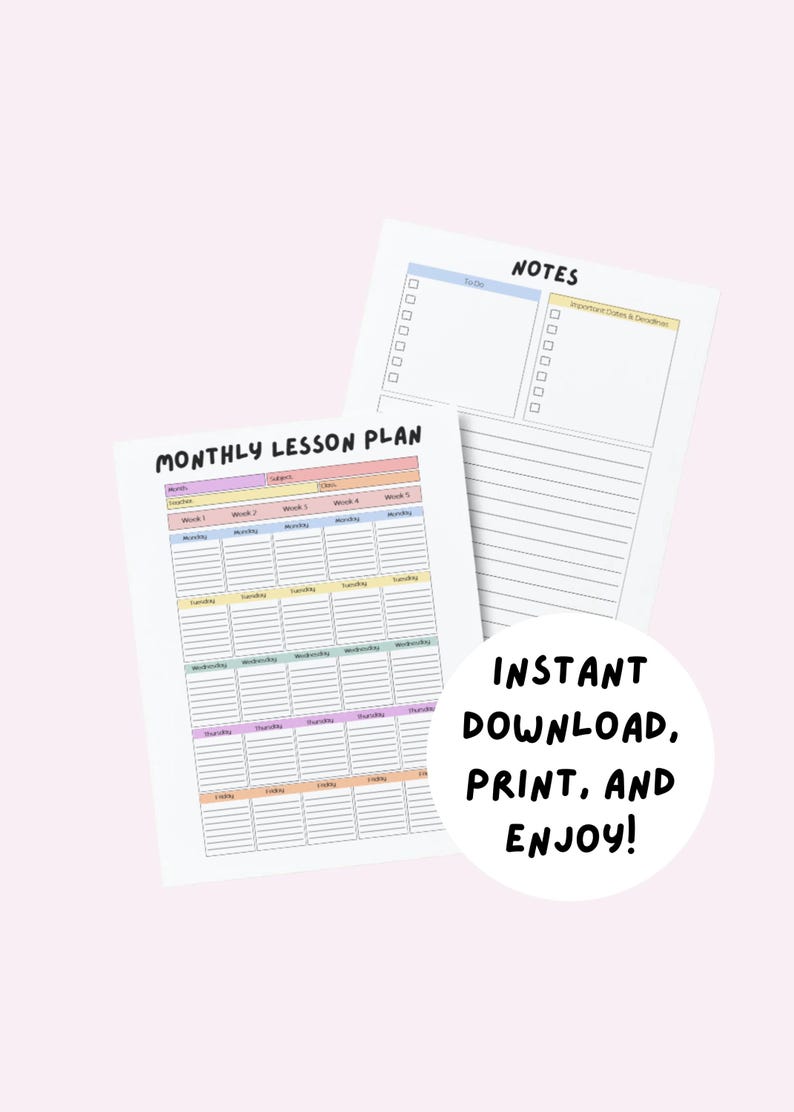 Printable Teacher Planner | Monthly Lesson Planner + Gradebook + Notes ...