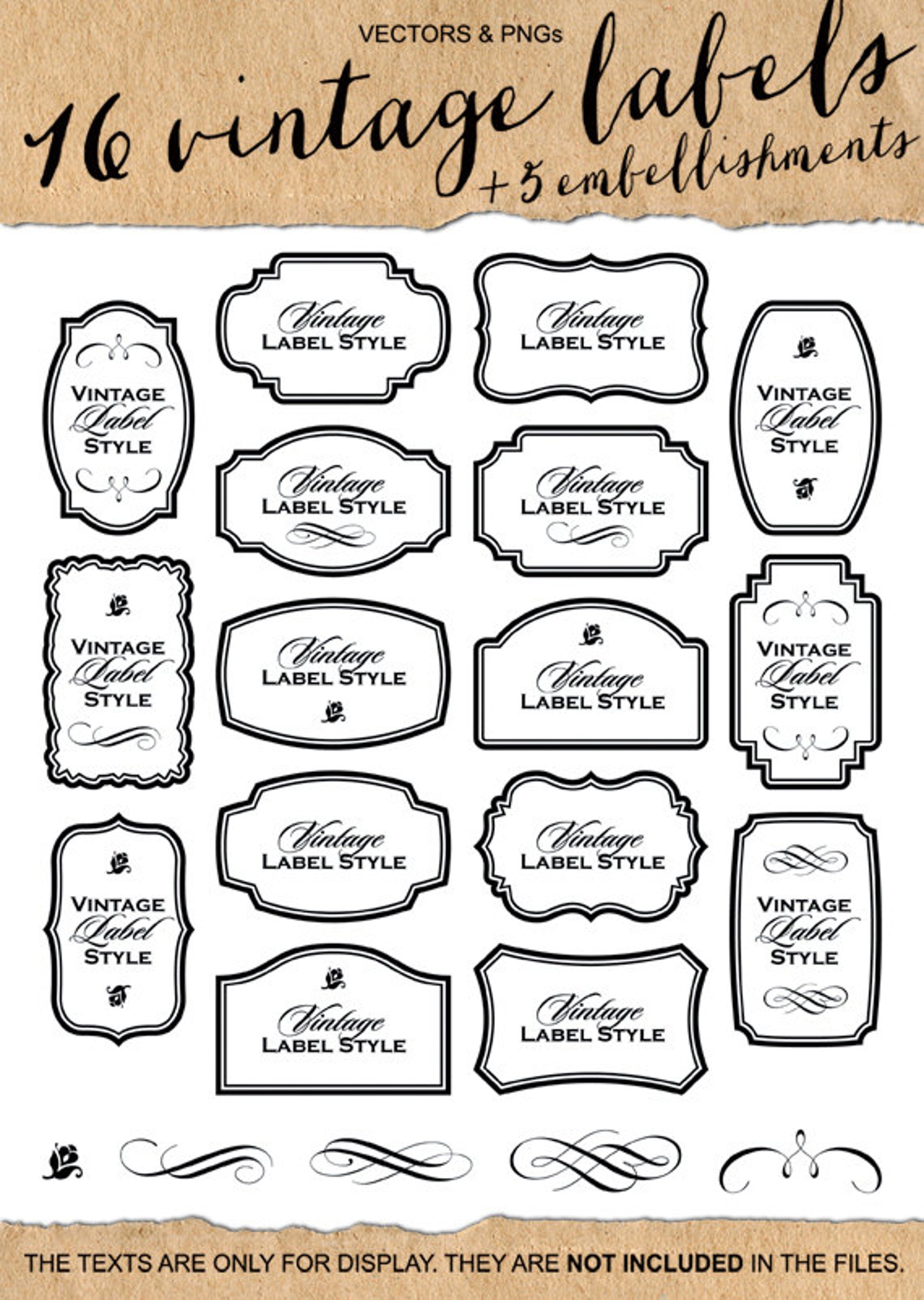 CLIPART | 16 Vintage Labels | Clip Art Digital Supplies Vector Craft ...
