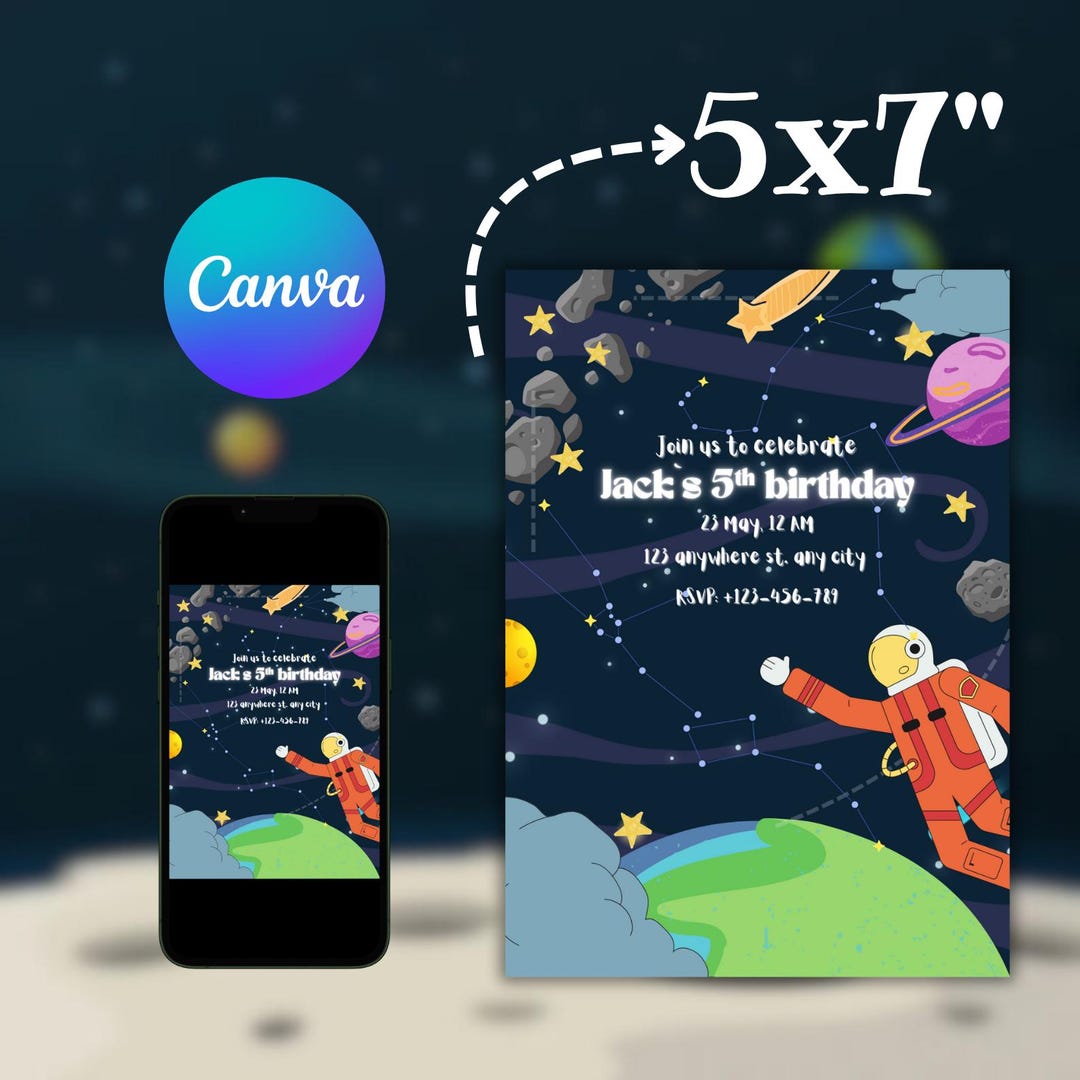 Space-themed Birthday Invitation- Editable Astronaut Party Template for ...