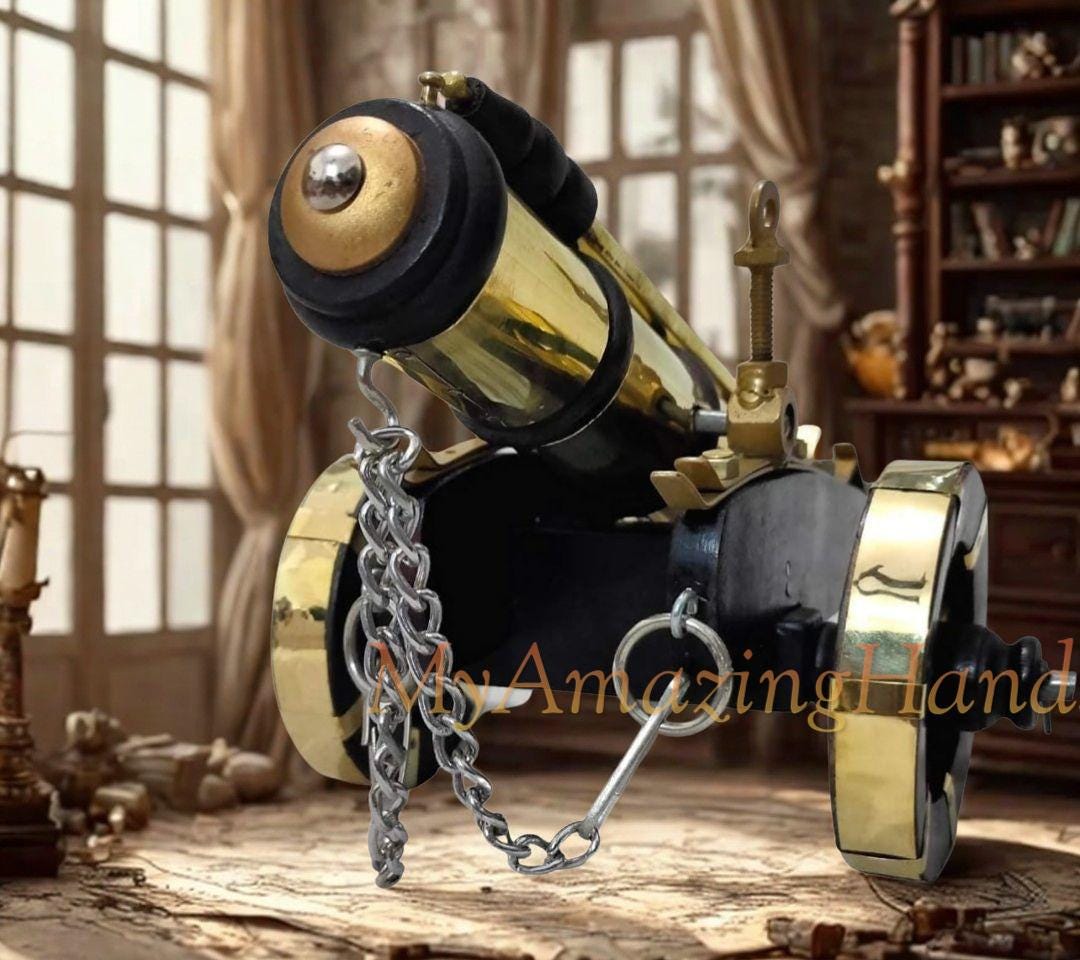Antique Wooden Cannon Showpiece 12.6 in Handmade Brass and Wood ...