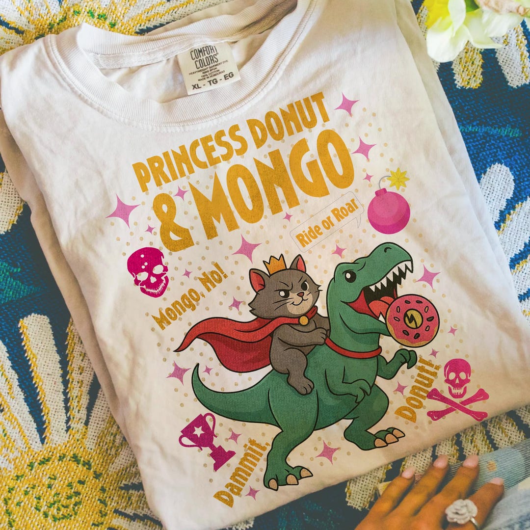 Princess Donut and Mongo PNG, Funny Cat Dinosaur Shirt Design, Cute ...