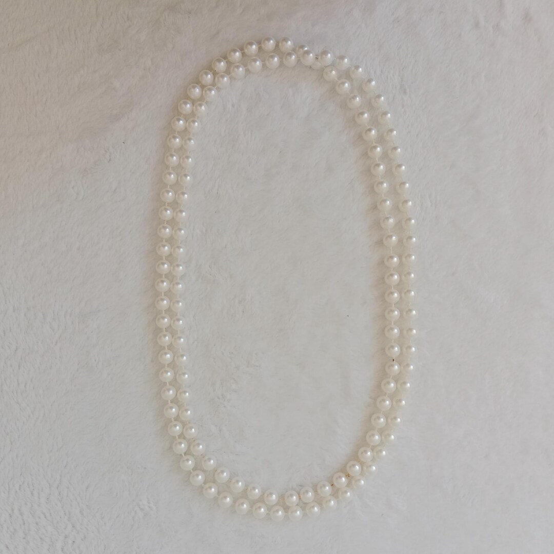 80s Vintage Pearl Necklace in White Long Faux Pearl Necklace for Women ...