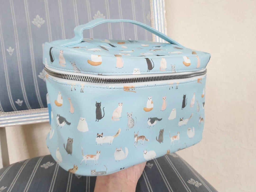 Quirky Cats Train Cosmetic Case Cute Cat Zipped Blue Vanity - Etsy