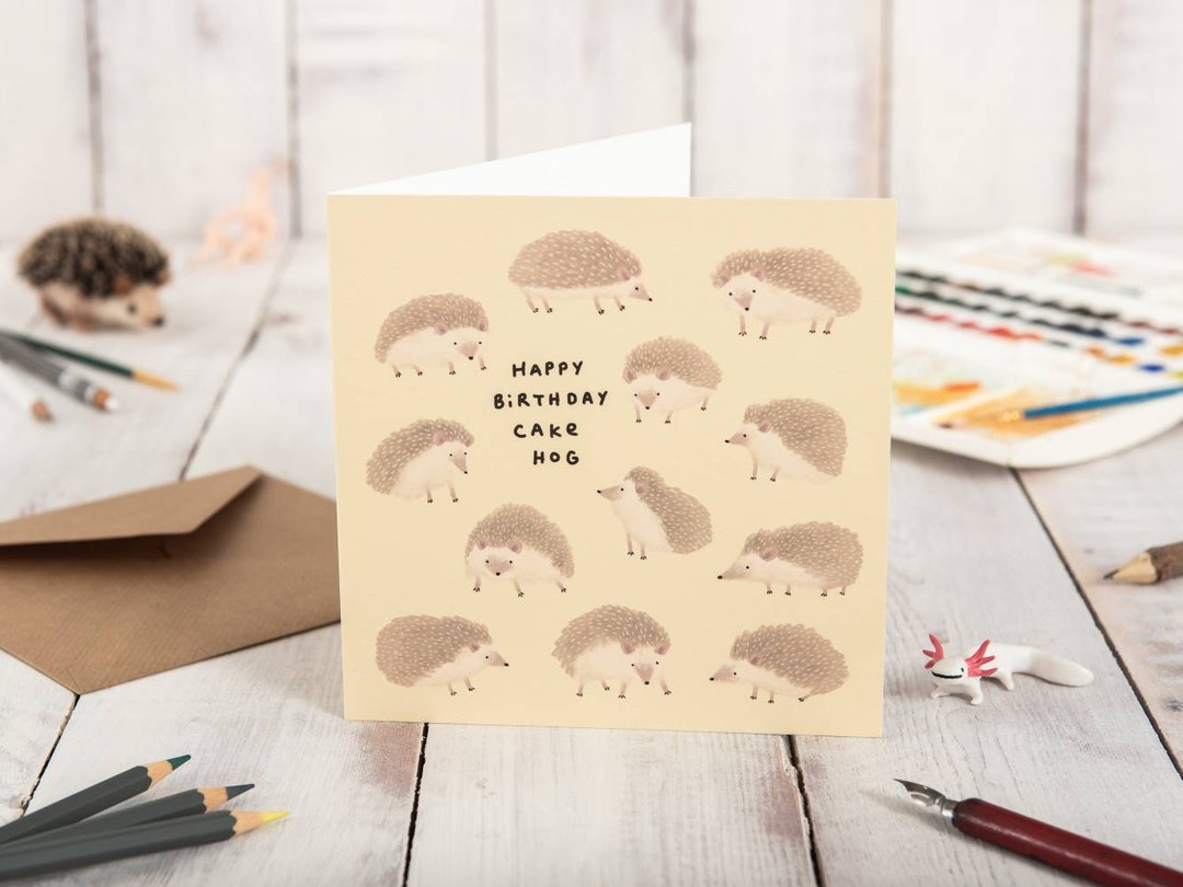 Cake Hog Hedgehog Birthday Card - Etsy