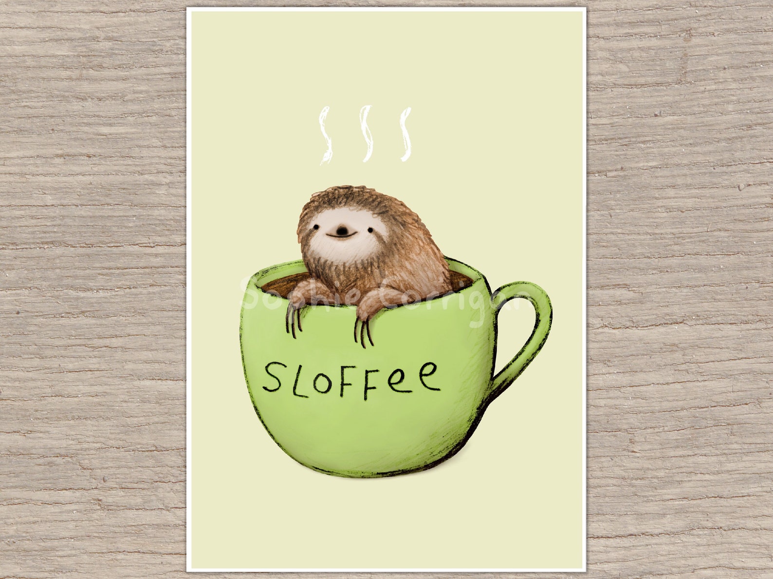 Sloffee Signed Fine Art Print Sloth Coffee Cute Funny Pun - Etsy