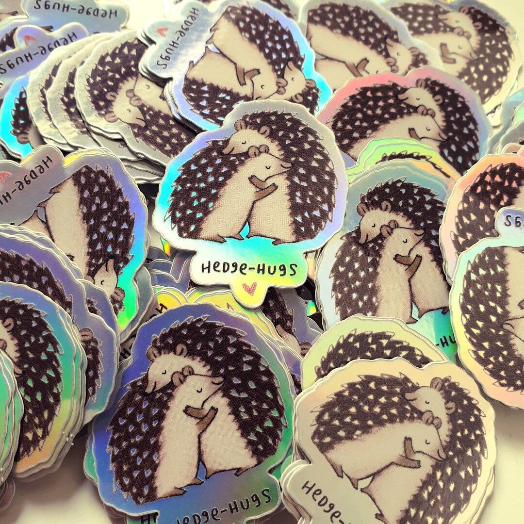 Hedge-hugs Hugging Hedgehogs Holographic Vinyl Sticker - Cute Cuddling ...