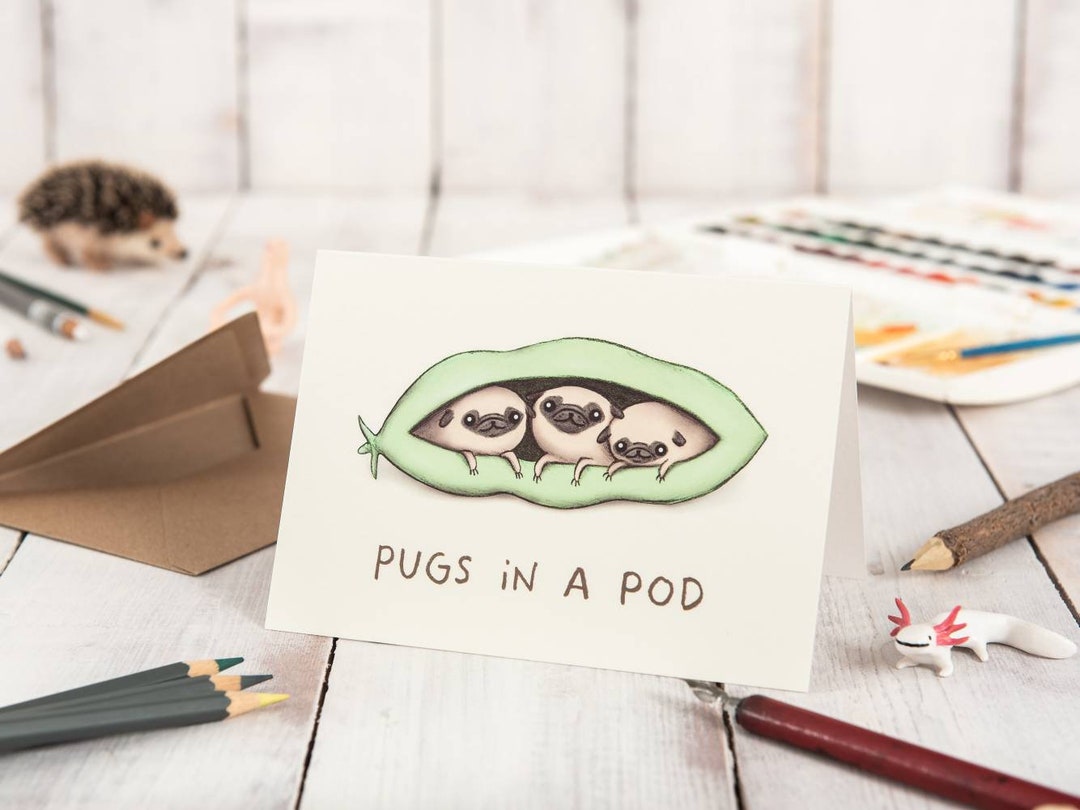 Pugs in a Pod Card - Cute Dogs Peas in a Pod Triplets Puppies Best ...