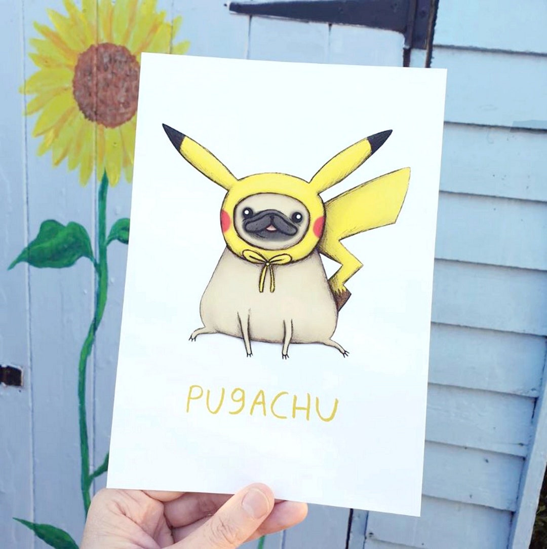 Pugachu Signed Art Print - Cute Pug Dog Fawn Pugs Art Pokemon Pikachu ...