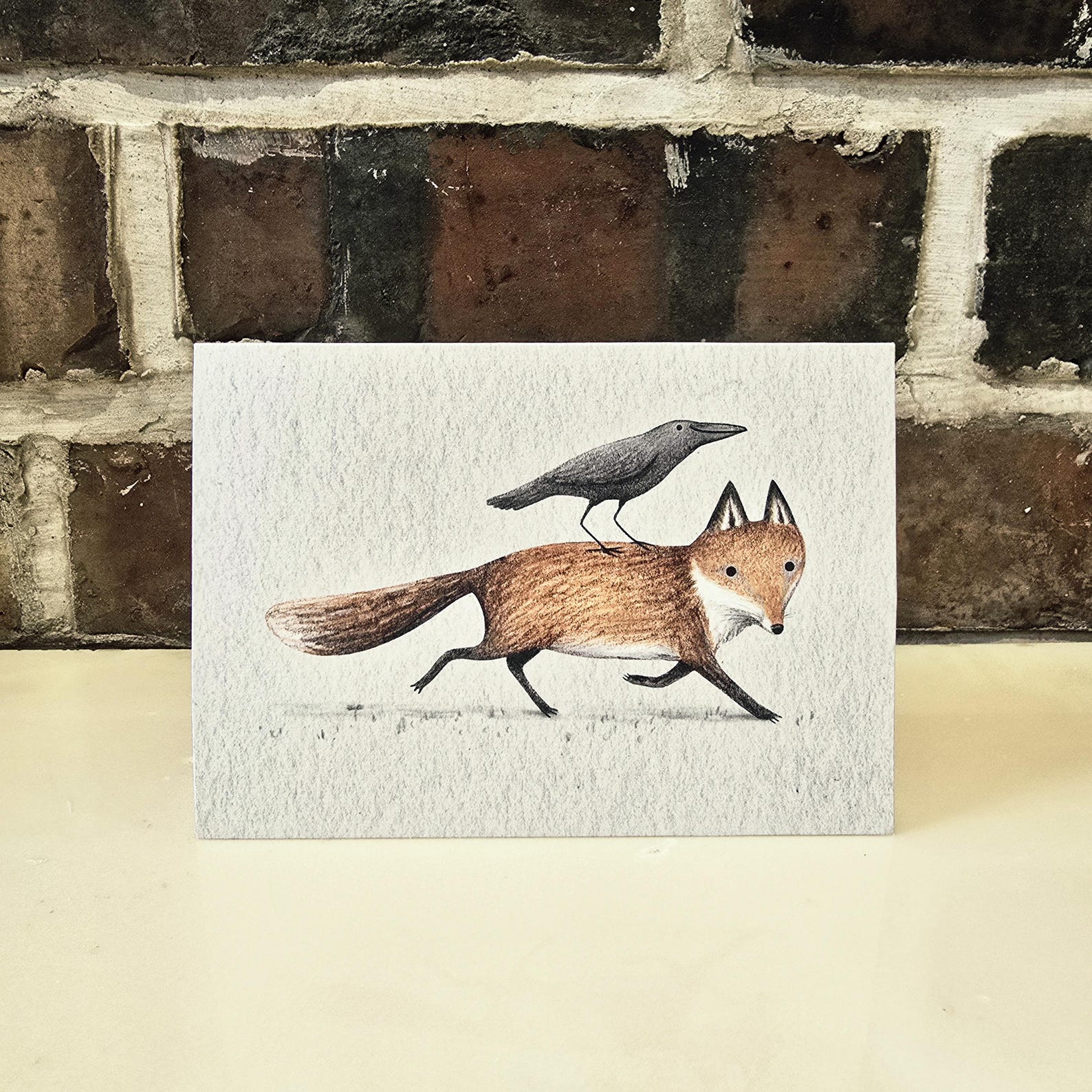 Fox and Crow; Piggyback - Cute Illustrated Bird Raven Greetings Card - Etsy