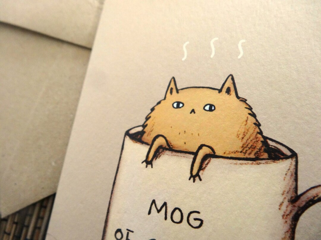Mog of Coffee Cat in a Cup Card - Etsy
