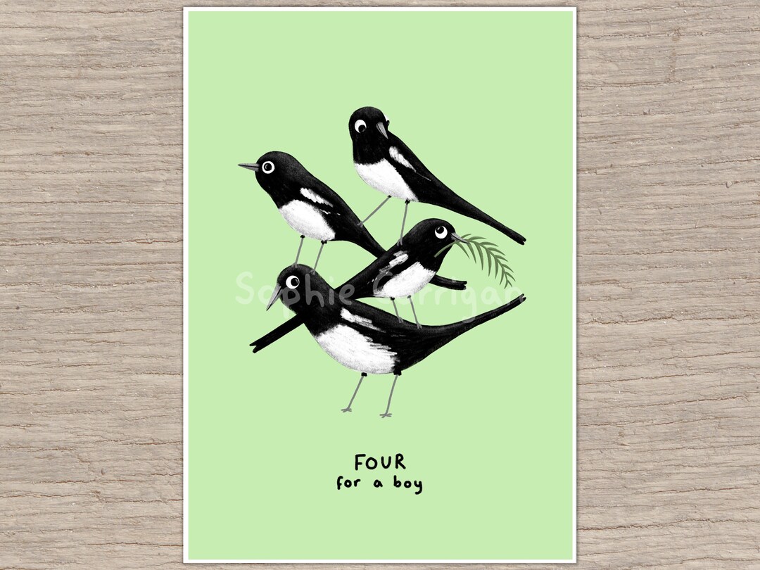 Four for a Boy Magpie Rhyme Signed Fine Art Print - New Baby Nursery ...