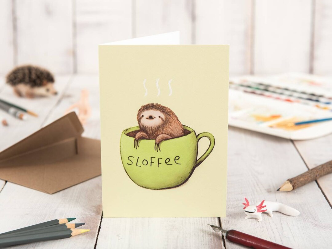 Sloffee Card Cute Sloth Cup of Coffee - Etsy