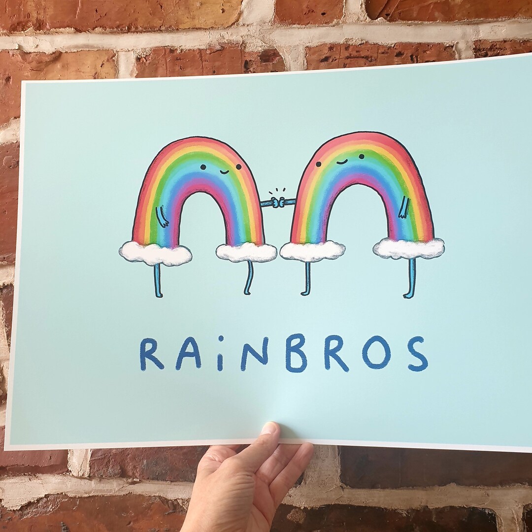 Rainbros Cute Fistbump Rainbow Brothers Signed Fine Art Print - Etsy