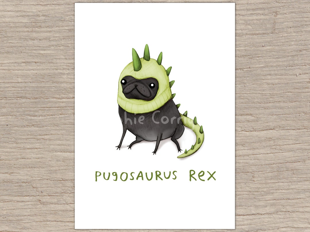 Pugosaurus Rex Black Pug Dinosaur Hat Signed Fine Art Print - Etsy