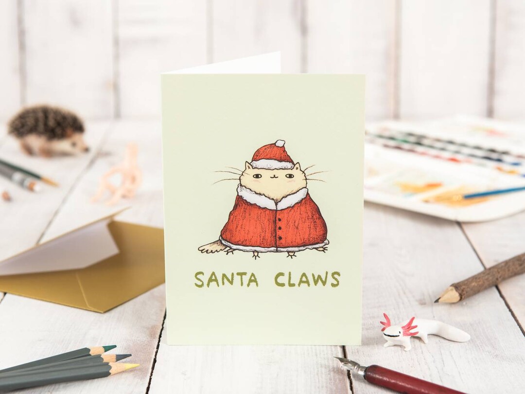 Santa Claws Cat Cute Costume Christmas Card - Etsy