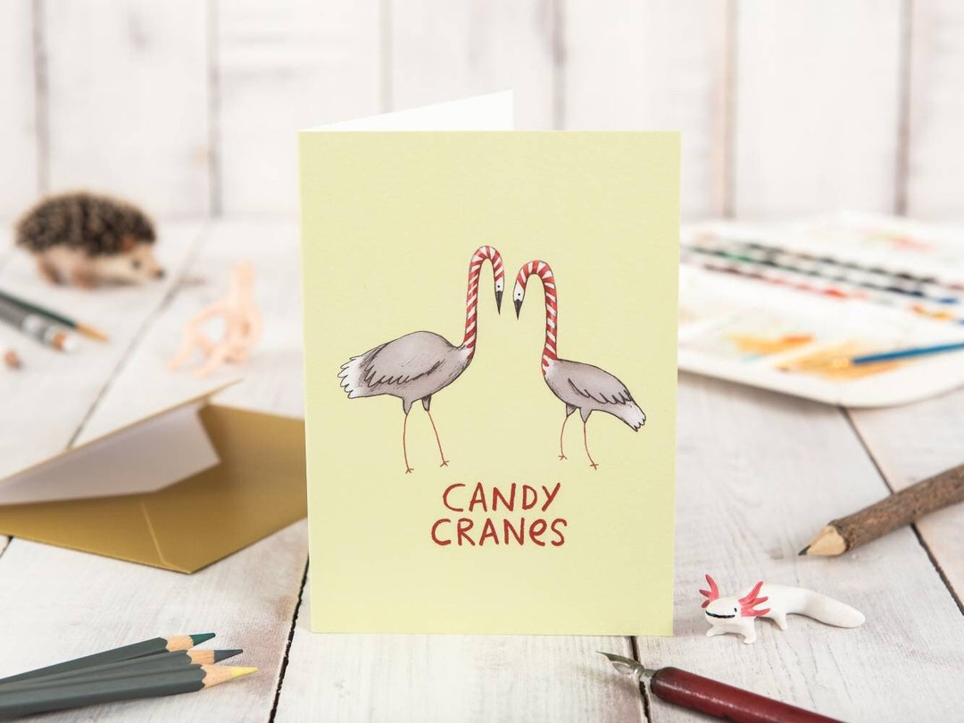 Candy Cranes Bird Candy Canes Christmas Card - Etsy