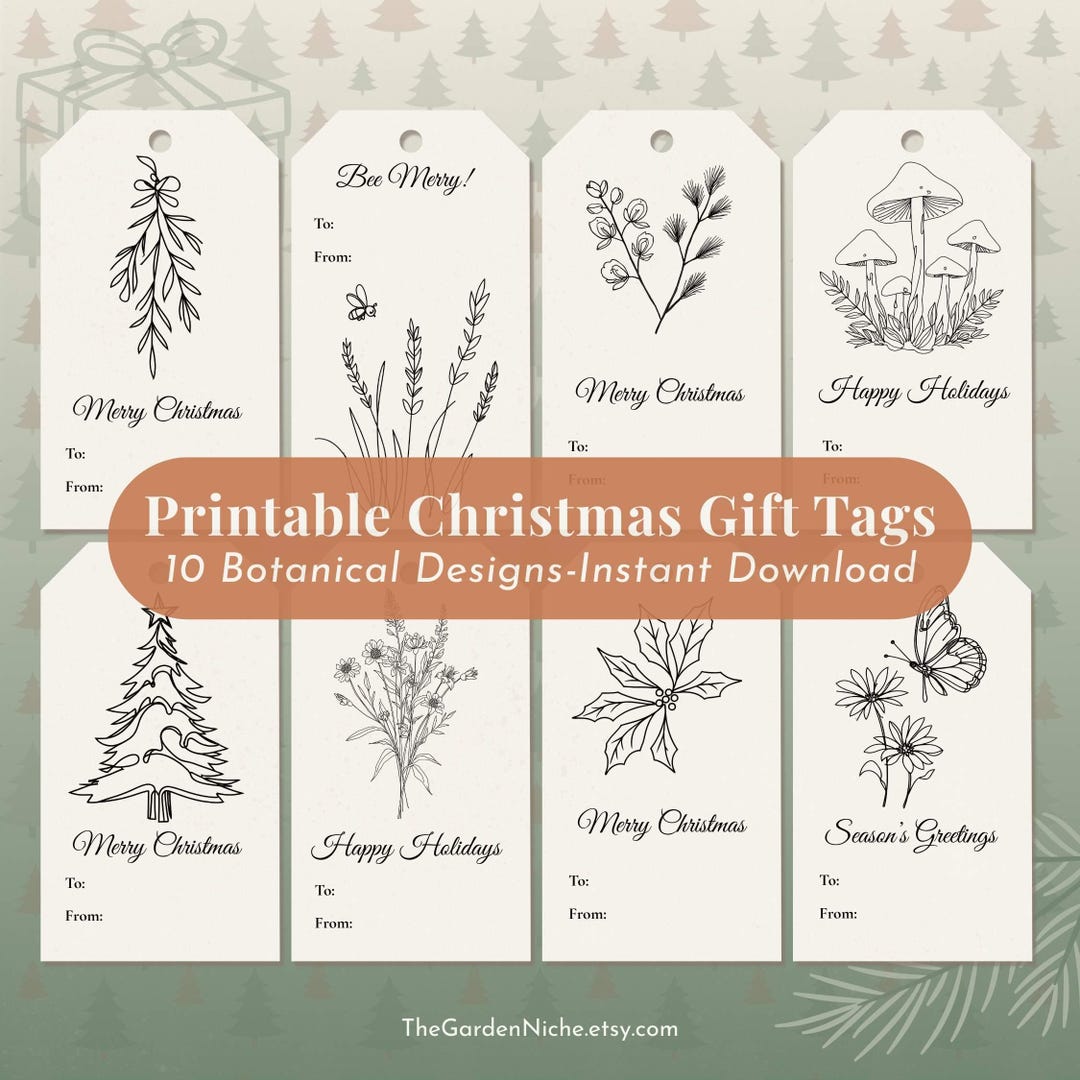 Botanical Christmas Gift Tags | Instant Download Minimalist Line Art ...