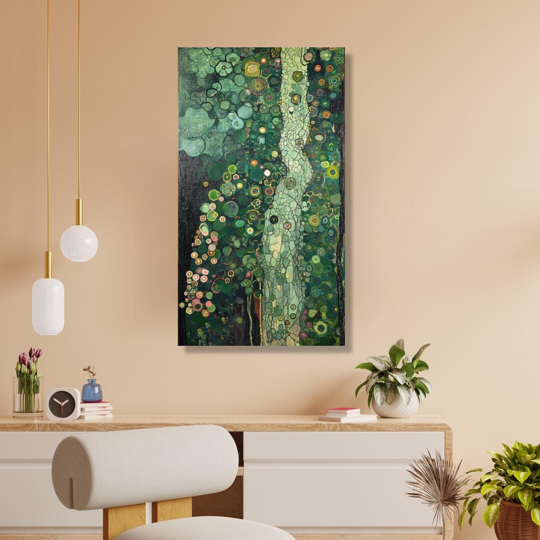 Green Abstract Tree Trunk Canvas Art: Modern Botanical Painting - Etsy
