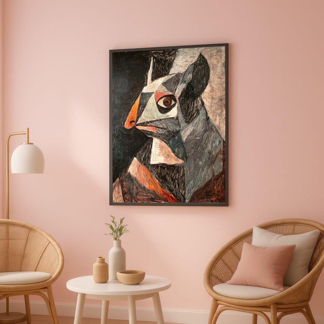 Abstract Cubist Dog Portrait Canvas Wall Art, Modern Geometric Animal ...