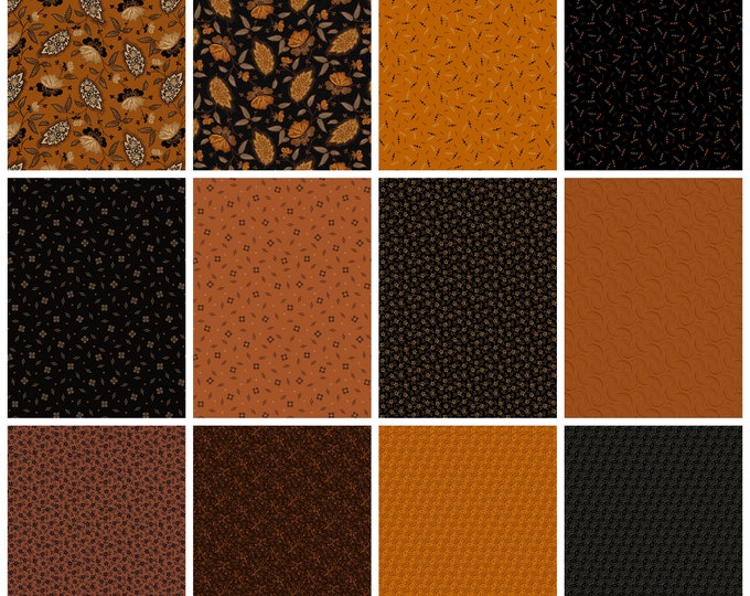12 Civil War Reproduction Quilt Fabric Fat Quarters ~ CHEDDAR & COAL II ...