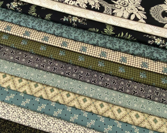 12 Civil War Reproduction Quilt Fabric Fat Quarters ~ MIDNIGHT LACE ...