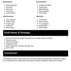 Editable Fantasy Football Draft Board Template | Printable PDF + Canva ...
