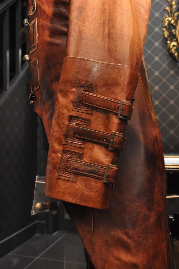 Mens Steampunk Brown Leather Dieselpunk Military Edwardian Mourning ...