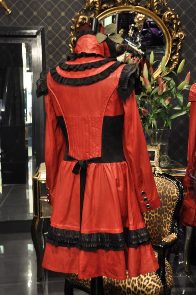 Womens Red Leather Steampunk Victorian Ladies Burlesque Dress Coat ...