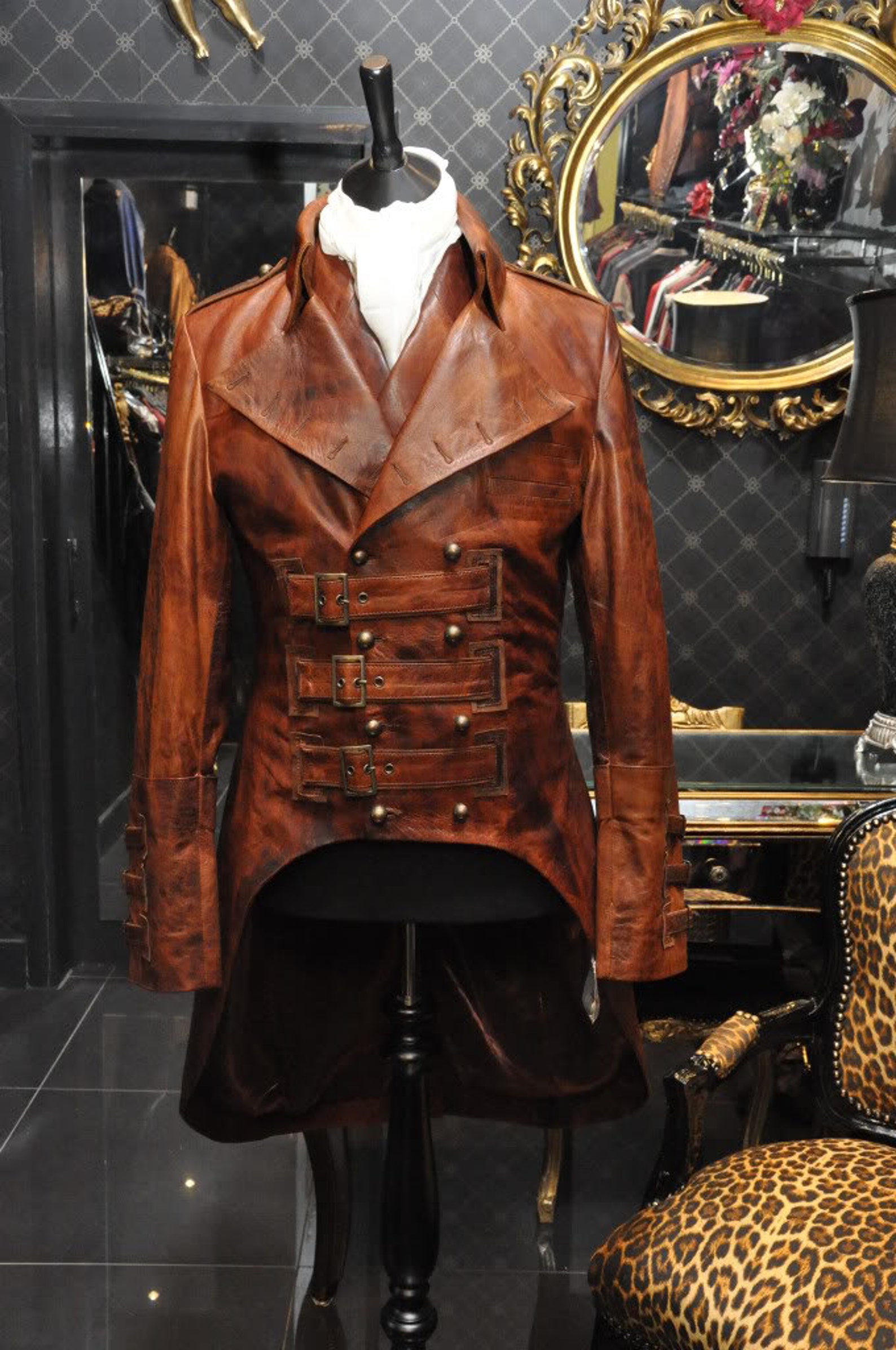 Mens Steampunk Brown Leather Dieselpunk Military Edwardian Mourning ...