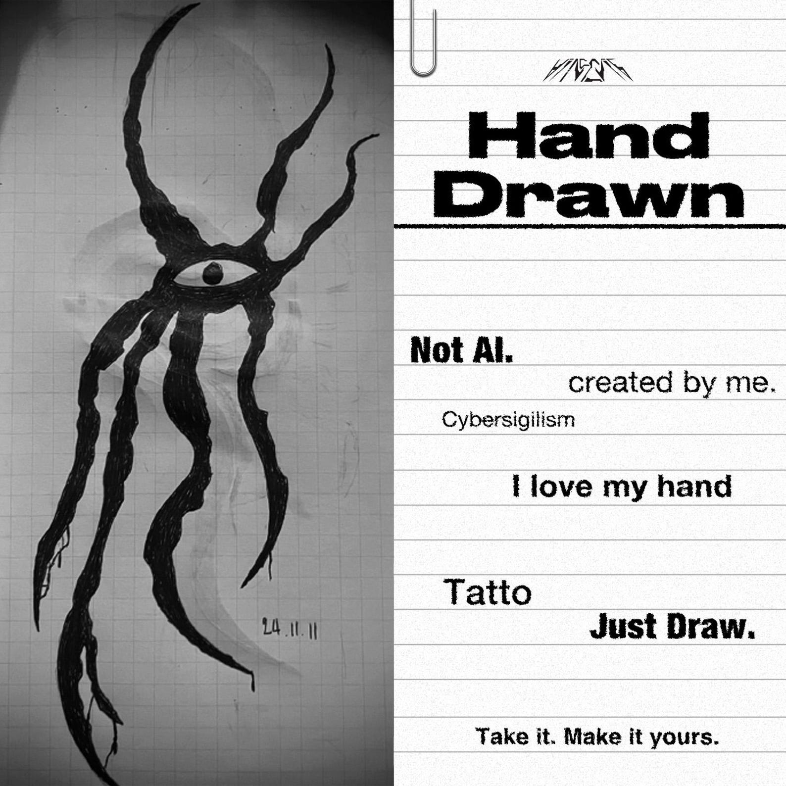 Cyber Sigil Tattoo Design, Hand Drawn Tribal Symbol, Printable Digital ...