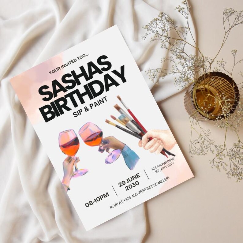 Editable Adult Paint and Sip Party Invitation Template | Girls Night ...