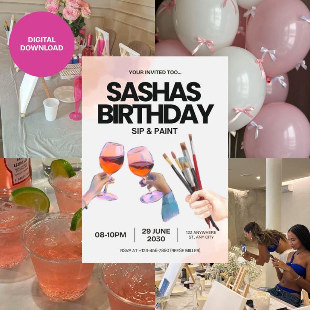 Editable Adult Paint and Sip Party Invitation Template | Girls Night ...