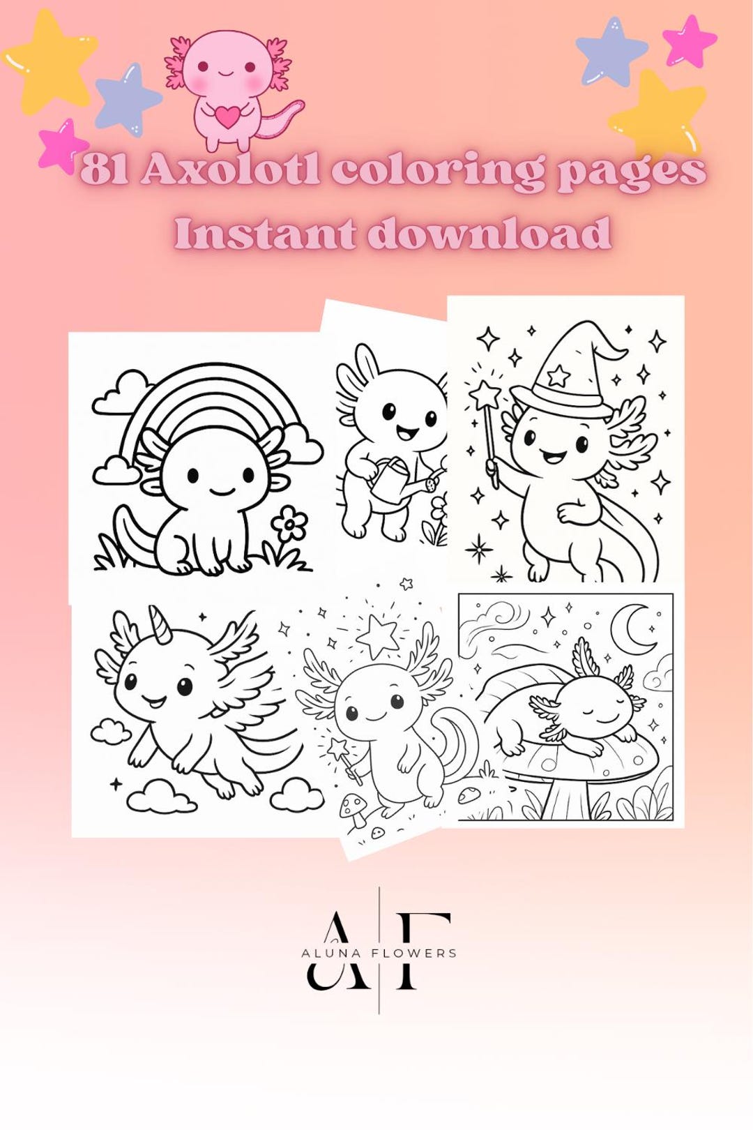 81 Cute Axolotl Coloring Pages | Kawaii Printable Coloring Book for ...