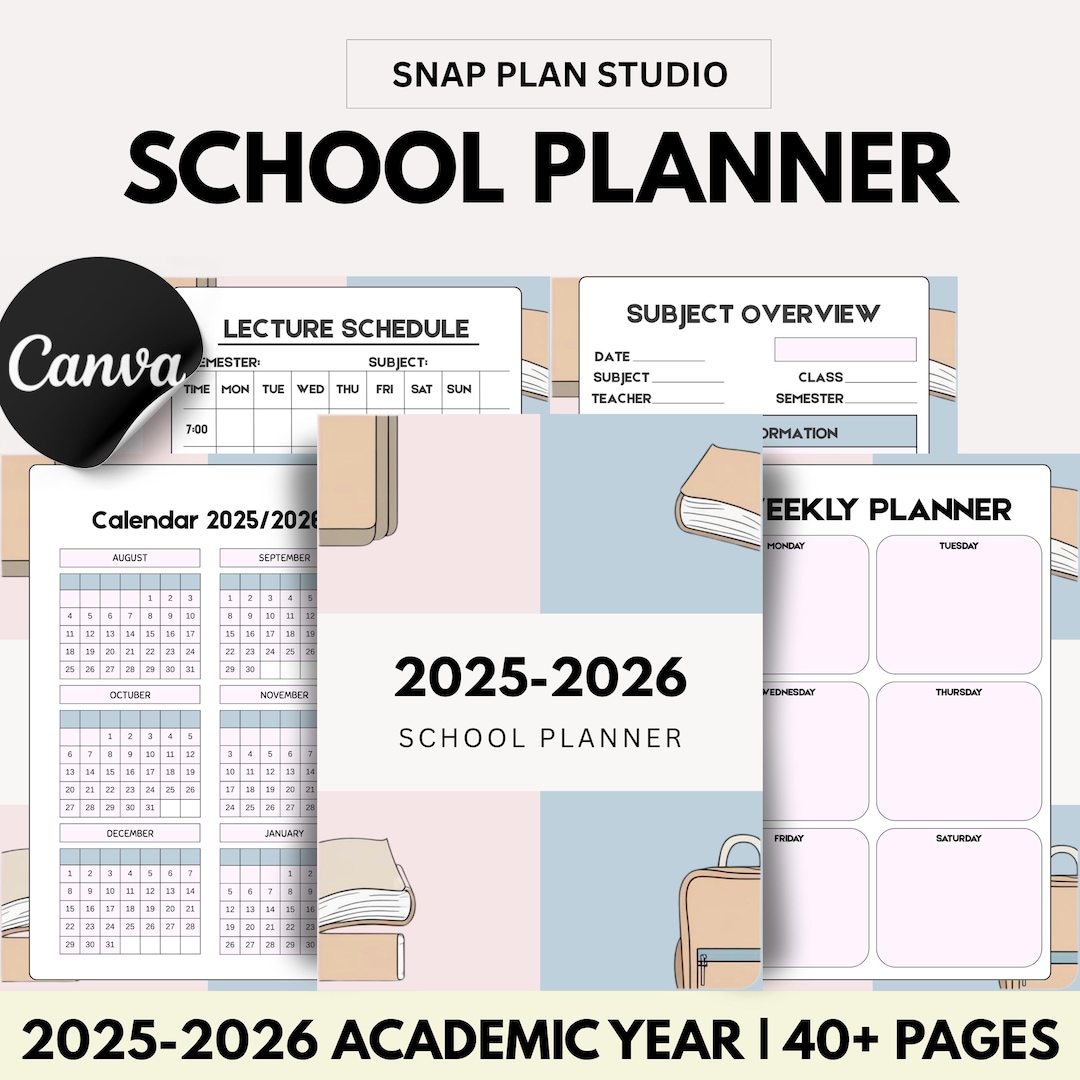 2025-2026 School Planner, Editable Student Canva Template (printable ...