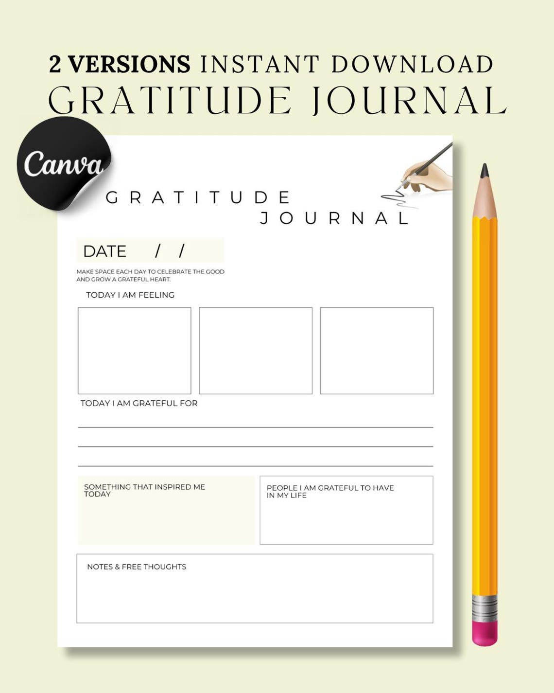 Gratitude Journal, Printable Canva Template, Daily Self Care Planner ...