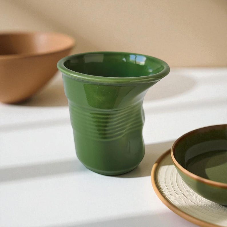 Handmade Crumpled Ceramic Tumbler: Unique Espresso, Tea, Matcha Cup - Etsy