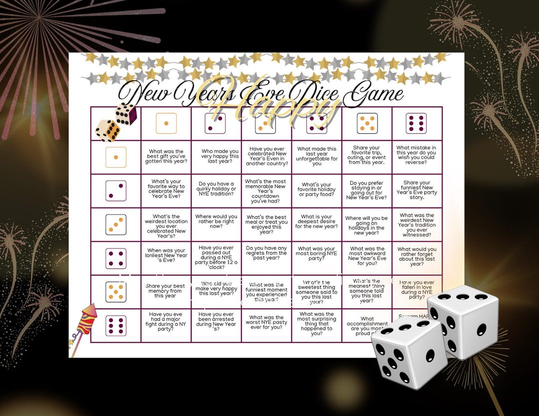 New Years Eve Dicebreaker Game, Printable Dice Game, Family Party Game ...