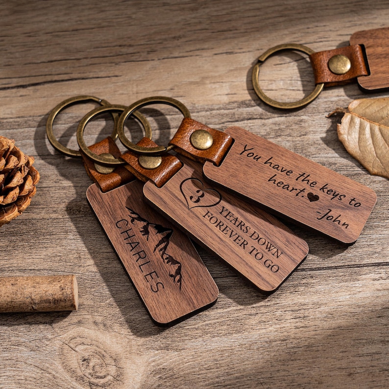 Personalized Walnut Wood Keychain, Engraved Keychain, Custom Wood Key ...