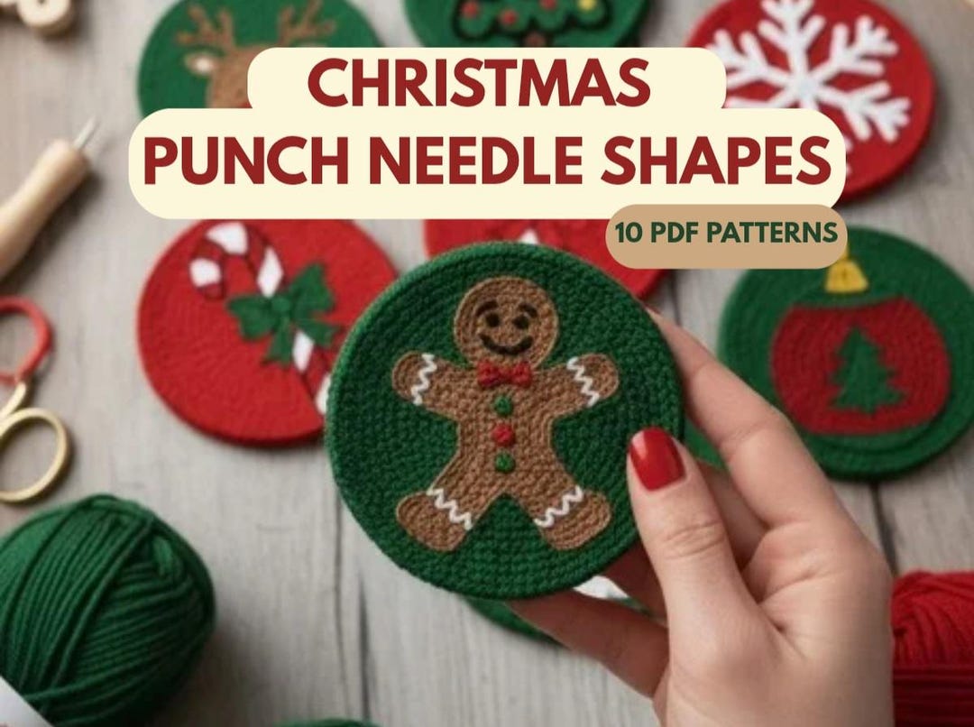 Snowy Christmas Punch Needle Templates: DIY Embroidery Pattern (instant ...