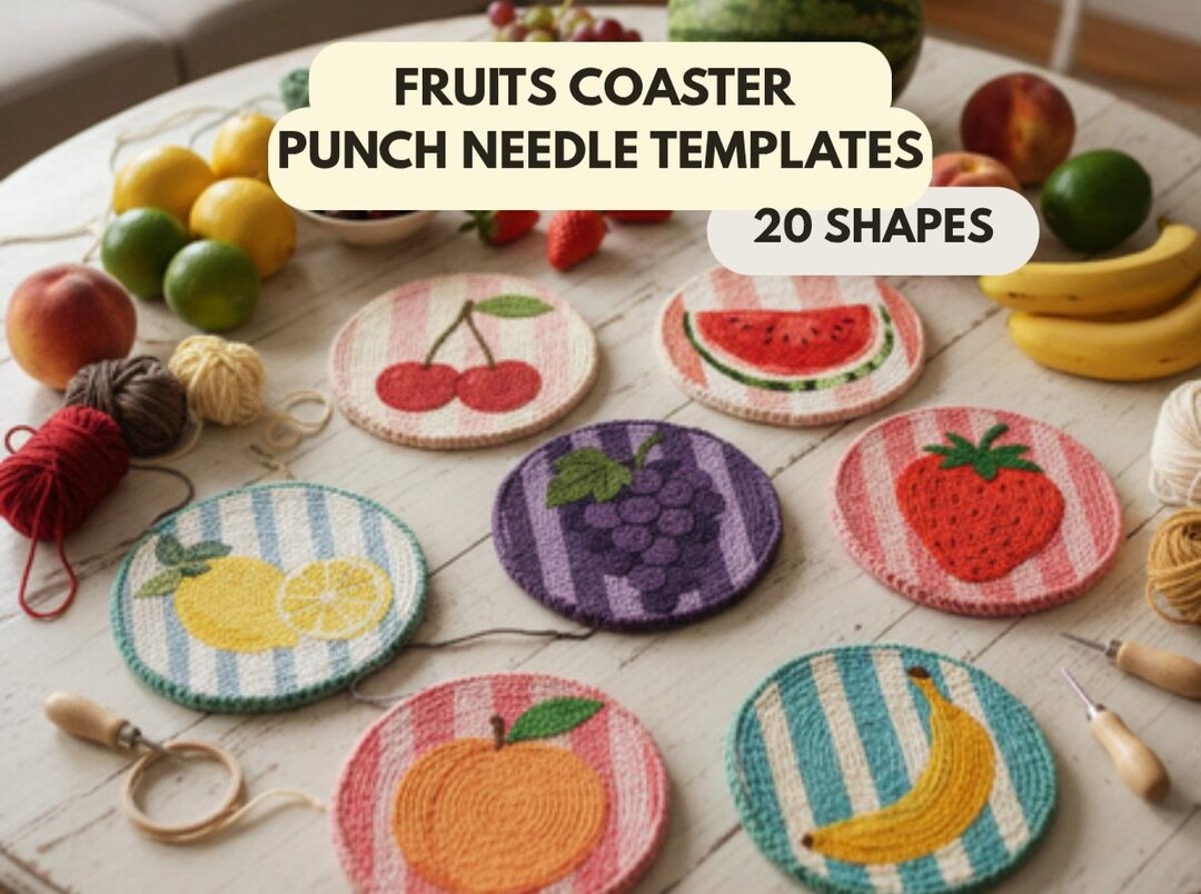 Fruits Punch Needle Templates: Coaster, Keychain, Mug Rug Embroidery ...