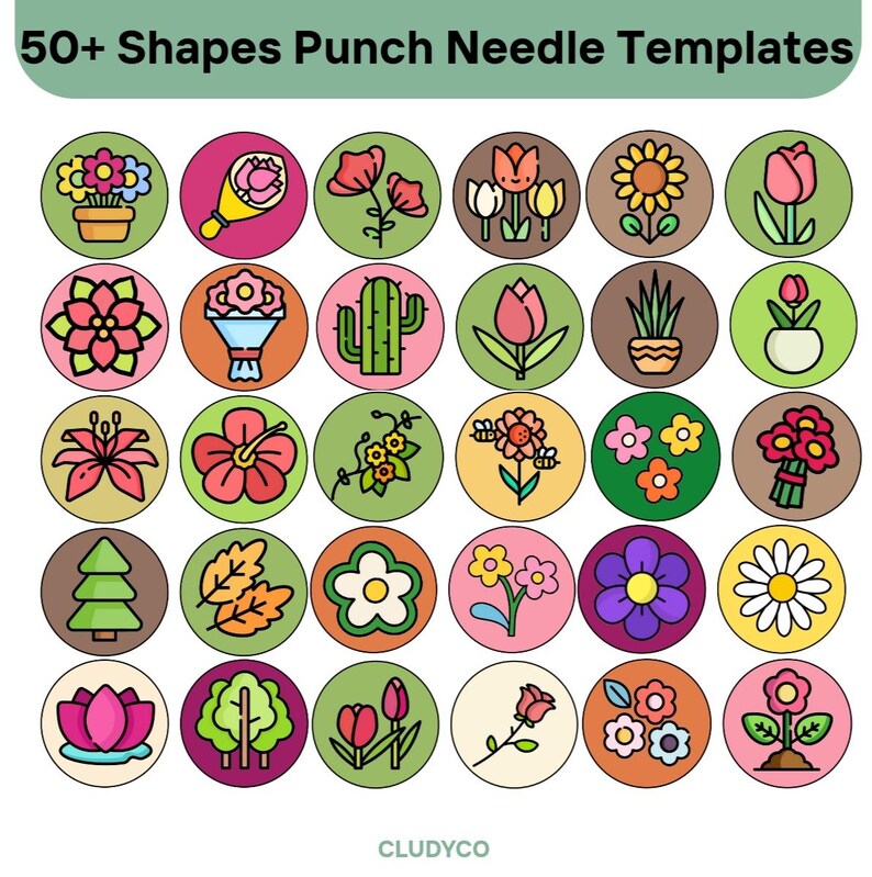 Flower Punch Needle Templates: Coaster, Keychain, Mug Rug Embroidery ...